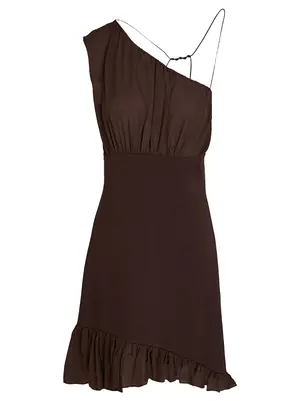 FRAME Asymmetric Ruffled Mini Dress - Chocolate