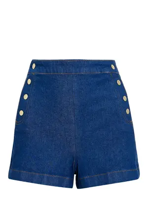 FRAME Snap-detailed Denim Shorts - Mid Denim