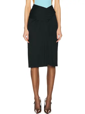 Saint Laurent Jersey Ruched Midi Skirt - Noir