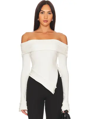 GUIZIO Soler Fold Over Knit Top - White