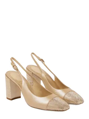 Rene Caovilla Kristen Embellished Leather Slingback Pumps - Beige