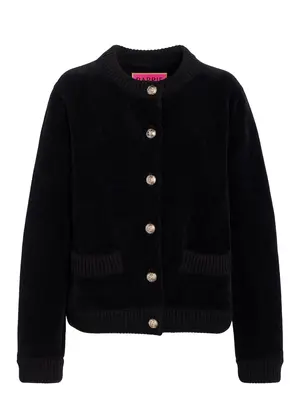 BARRIE Velvet-effect Fine-knit Cardigan - Black