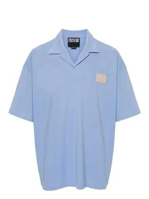 Versace Logo-appliqué Cotton Polo Shirt - Blue