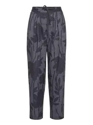 Brunello Cucinelli BRUNELLO CUCINELLI Floral Print Linen Trousers Grey
