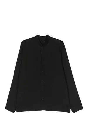 Transit Ribbed-band Collar Linen Shirt - Black