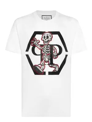 Philipp Plein Rhinestone-skeleton Cotton T-shirt - White