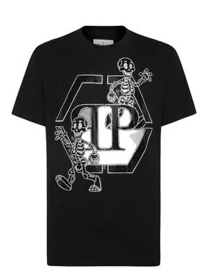 Philipp Plein Rhinestone-skeleton Cotton T-shirt - Black