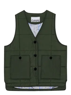 GANNI Button-up Quilted Gilet - Green