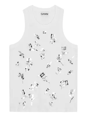 GANNI Paillette-embellished Tank Top - White