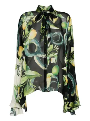 Roberto Cavalli Graphic-print Silk Shirt - Green