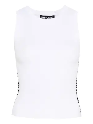 Dkny Jacquard-logo Ribbed Tank - White