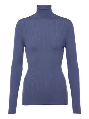 Wolford Ribbed-knit Virgin Wool Turtleneck Top - Blue