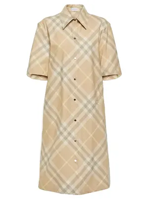 Burberry Check Cotton Shirt Dress - Beige