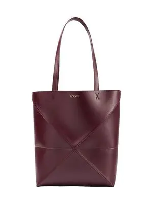 Loewe Puzzle Fold Medium Leather Tote Bag - Burgundy