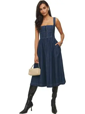 REFORMATION Reformation Tagliatelle Denim Midi Dress Blue