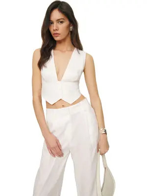 REFORMATION Sofia Cropped Linen Vest White
