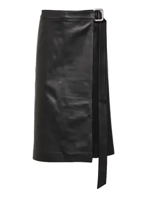 Ami Wrap Leather Midi Skirt - Black