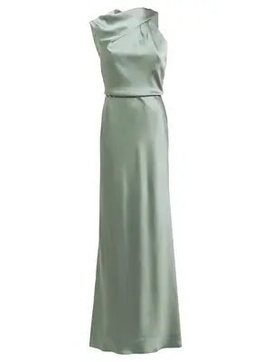 Amsale Asymmetric Satin Gown Jade