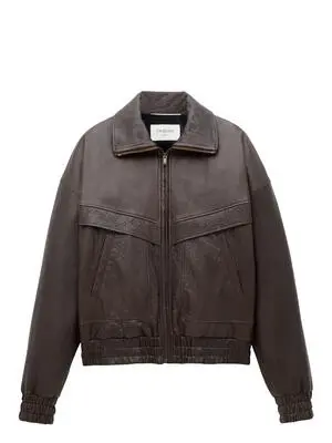 Saint Laurent Leather Bomber Jacket - Brown
