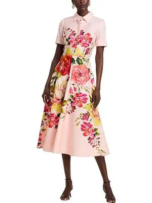 Rickie Freeman For Teri Jon Floral Print Shirt Dress - Pink Multi