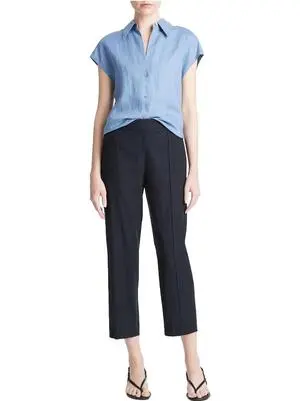Vince Linen Cap-Sleeve Button-Front Blouse Red