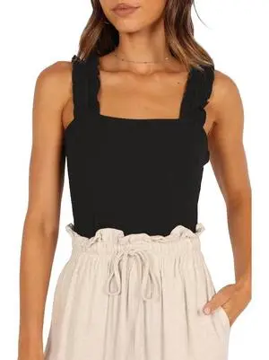 PETAL & PUP Petal & Pup Heidi Ruffle Strap Tank Bodysuit Black