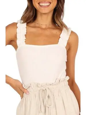 PETAL & PUP Heidi Ruffle Strap Tank Bodysuit - White