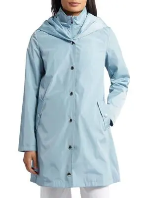 Via Spiga Water Resistant Packable Rain Jacket - Sky Blue