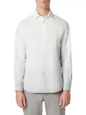 Bugatchi Axel Shaped Fit Woven Seersucker Cotton Button-up Shirt - Platinum