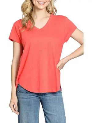 APNY APNY V-Neck High-Low T-Shirt Hot Coral