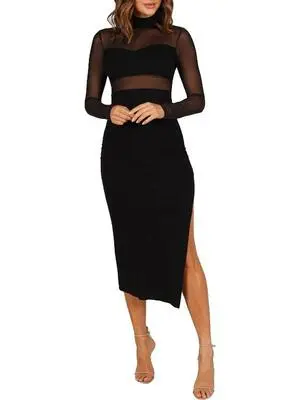 PETAL & PUP Farrow Long Sleeve Midi Dress - Black