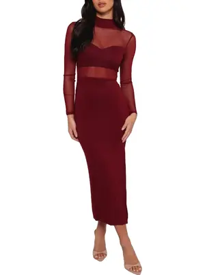 PETAL & PUP Farrow Long Sleeve Midi Dress - Wine