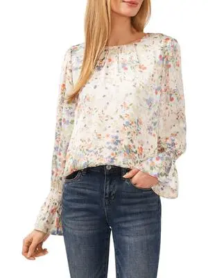 CECE DUPRAZ Floral Print Charmeuse Top - Egret