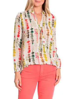 APNY Print Tassel Surplice Chiffon Top - Beige Multi