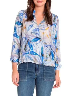APNY Print Tassel Surplice Chiffon Top - Blue Multi