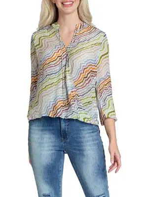 APNY Print Tassel Surplice Chiffon Top - Green Multi