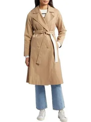Via Spiga Water Repellent Double Breasted Trench Coat - Camel/ Cream