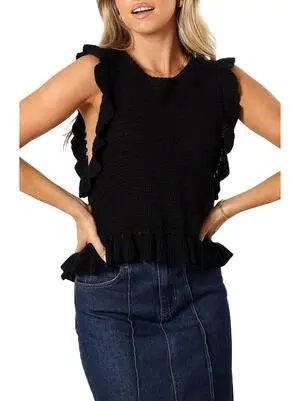 PETAL & PUP Katia Frill Sleeveless Sweater - Black