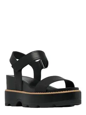 Sorel Joanie Iv Y-strap Wedge Sandal - Black/ Sea Salt