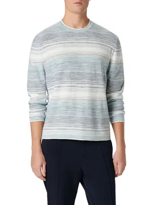 Bugatchi Bugatchi Stripe Crewneck Cotton Sweater Slate