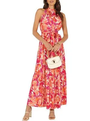 PETAL & PUP Caroline Floral Maxi Dress - Red Orange