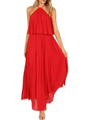 PETAL & PUP Gia Pleated Maxi Dress - Red