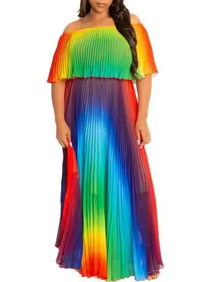 BUXOM COUTURE Floral Pleated Off-the-shoulder Maxi Dress - Multi