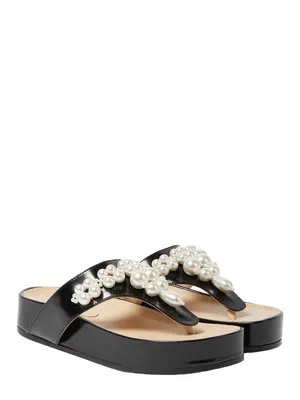 Simone Rocha Embellished Leather Thong Sandals - Black