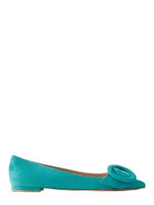GIANVITO ROSSI Gianvito Rossi Buckled Suede Point-toe Flats Teal