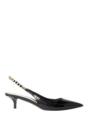 Gucci Signoria Embellished Patent-leather Slingback Pumps - Black