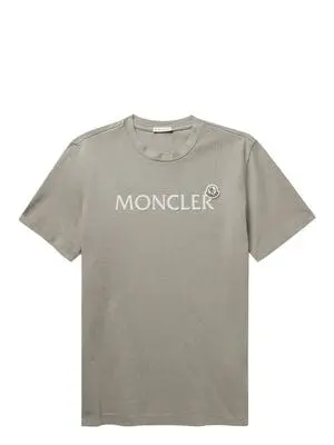 Moncler Logo-flocked Appliquéd Cotton-jersey T-shirt - Brown
