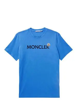Moncler Logo-flocked Appliquéd Cotton-jersey T-shirt - Blue