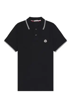 Moncler Short Sleeve Polo In Black - Dark Navy