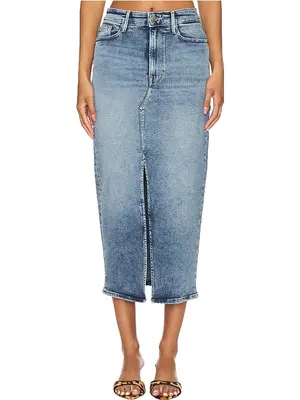 Good American Slit Front Midi Denim Skirt - Indigo734